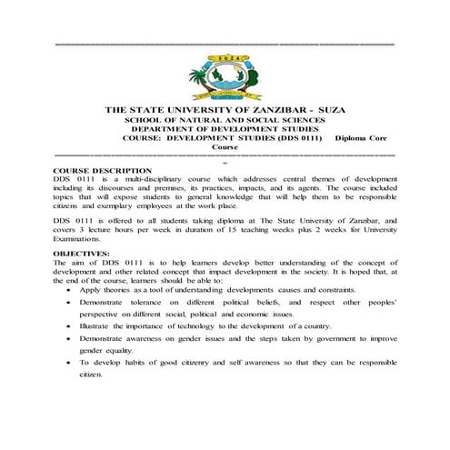 Dds 0111 development studies course outline | DOCX