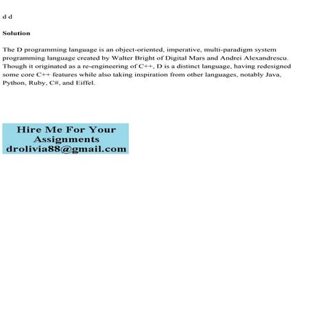 D D Solutionthe D Programming Language Is An Object Oriented Pdf 2180