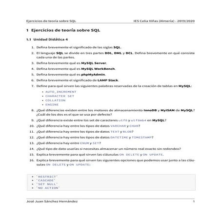 Guía 02. Ejercicios de teoría sobre SQL - José J Sánchez H | PDF
