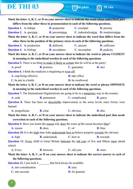 Mark the letter A, B, C or D to indicate the underlined part that needs correction in each of ...