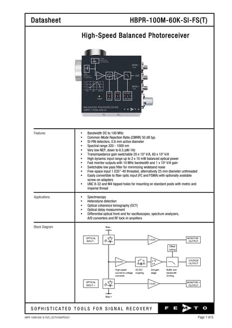 High-Speed Balanced Photoreceiver | PDF High-Speed Balanced Photoreceiver | PDF