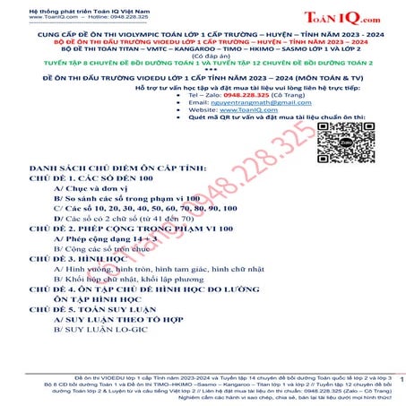 Violympic Toán lớp 1 từ vòng 1 đến vòng 9 năm 2025 - 2026 | PDF