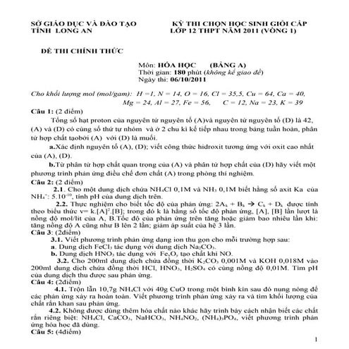 De thi-hsg12-v1-hoa-a-2011 | PDF