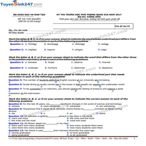 De thi-minh-hoa-mon-tieng-anh-thptp-quoc-gia-2017-lan-2-co-dap-an | PDF