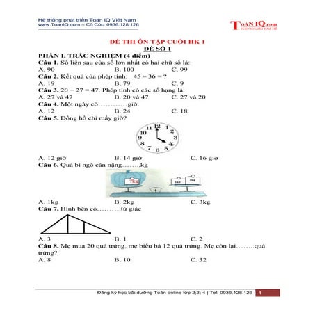 De thi-on-tap-cuoi-hk1-toan2 | PDF