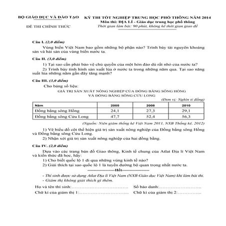 De thi-tot-nghiep-thpt-mon-dia-li-nam-2014 | PDF