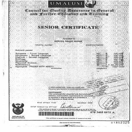 certified matric certificate | PDF | Student Financial Aid | Financial Assistance