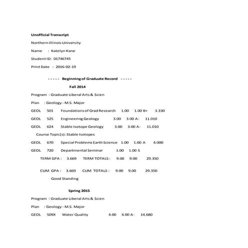 Unofficial Transcript NIU | DOCX