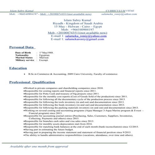 Islam cv | DOC | Business Accounting & Finance | Business