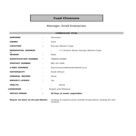 CV Fuad Choonara - 2016 | DOCX
