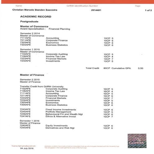 Academic Transcript 1 | PDF