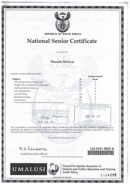 NSC Certificate.PDF | Graduation | Personal Celebrations & Life Events