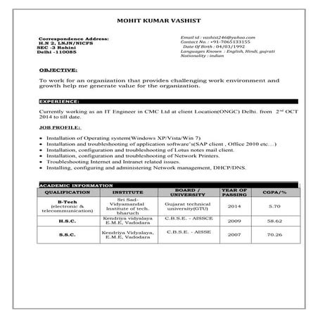 UPDATED RESUME MOHIT | DOC | Operating Systems | Computer Software and ...