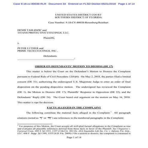 Order Denying Motion to Dismiss False Advertising & Defamation Claims | PDF