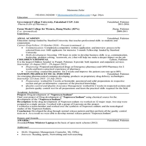 Mamoona zafar Resume | DOCX