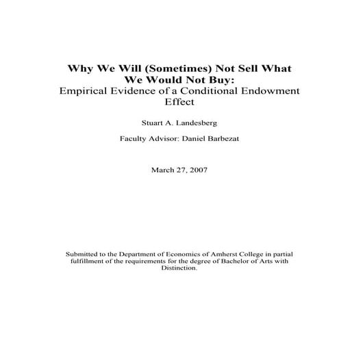 Empirical Evidence of a Conditional Endowment Effect | PDF