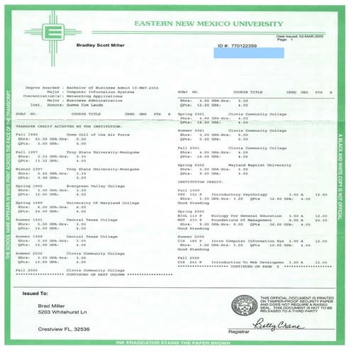 ENMU Transcript | PDF