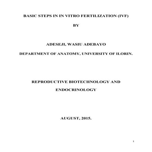 BASIC STEPS IN IN VITRO FERTILIZATION (IVF) | PDF
