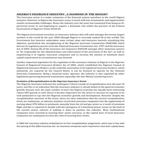 The Nigerian Insurance Industry An Overview of the Regulatory ...