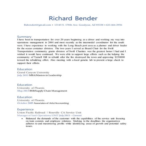 Richard Bender Resume | DOCX