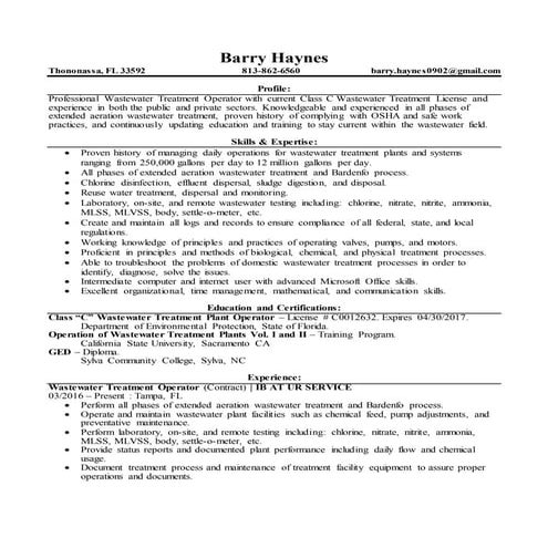 Barry Haynes_wastewater operator resume | DOCX
