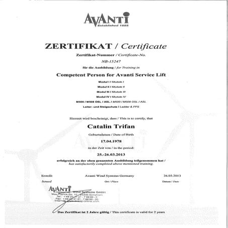 Avanti Certificate | PDF
