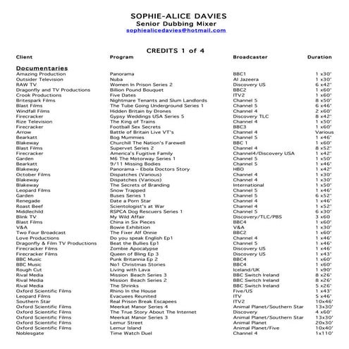 Sophie-Alice Davies Credits only | PDF