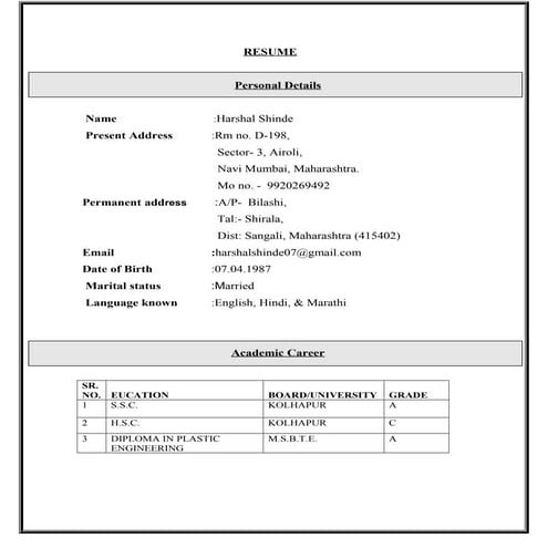 Harshal Resume | DOC | Manufacturing Industry | Industries