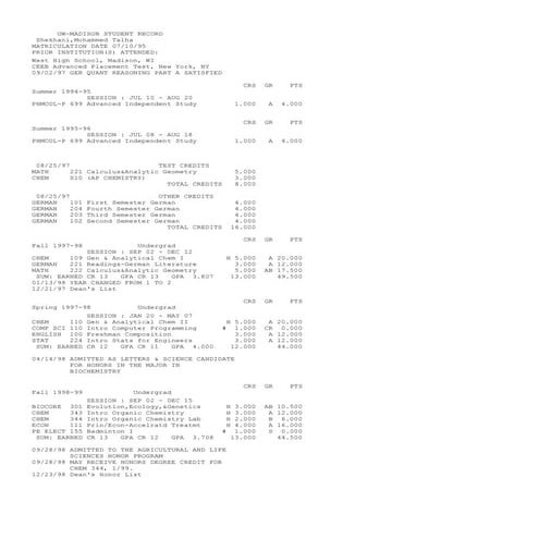 College Transcript | PDF | Undergraduate Education | College Education