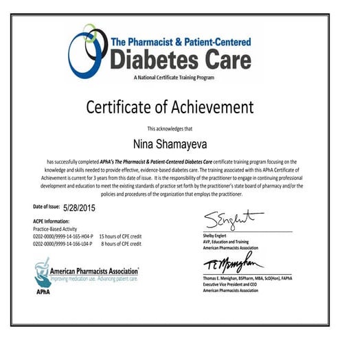 diabetes cert of achievement | PDF