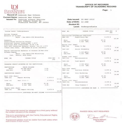 Davenport University Transcript | PDF