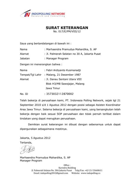 Surat keterangan kerja | DOCX