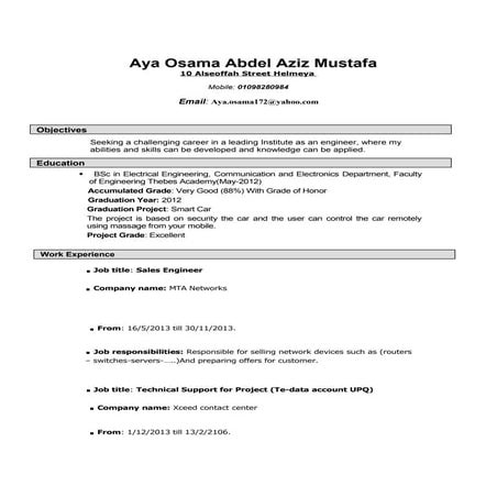 aya cv(1) | DOC | Computing | Technology & Computing