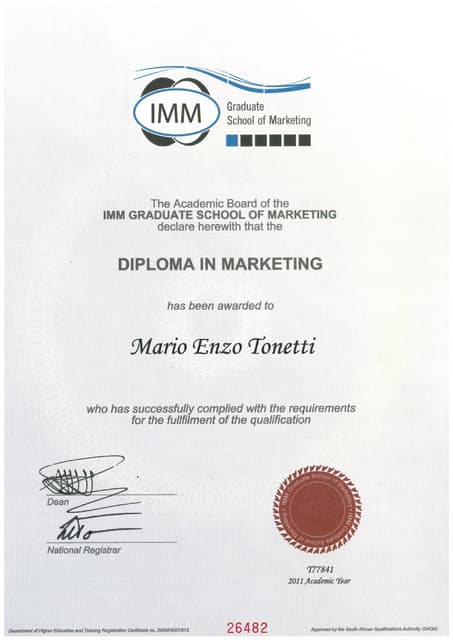 Mario IMM Degree Certificate | PDF