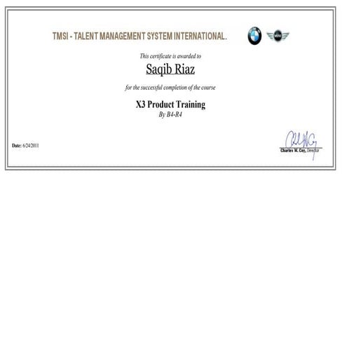 X3 Product Trainingcertificate | PDF