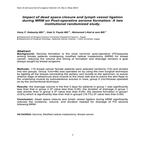 Impact of dead space closure and lymph vessel ligation during MRM on ...