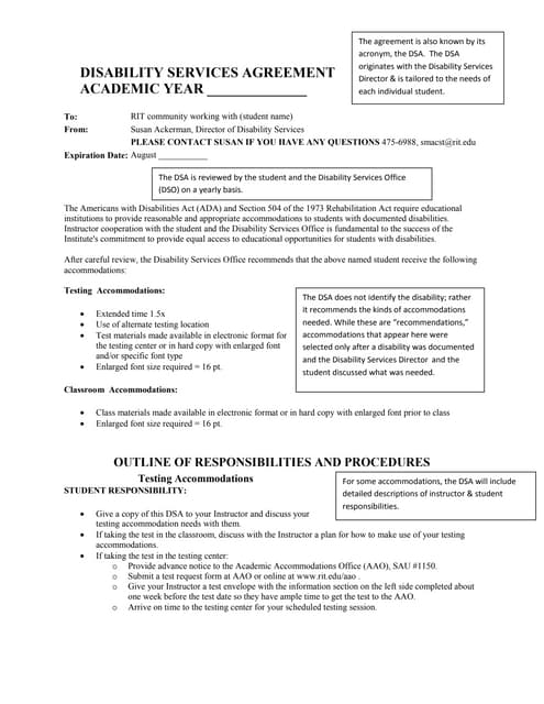 Sample Disability Services Agreement | DOCX | Special Education | Education