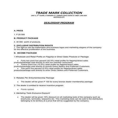 Dealership program 25k | DOCX | Business | Business and Finance