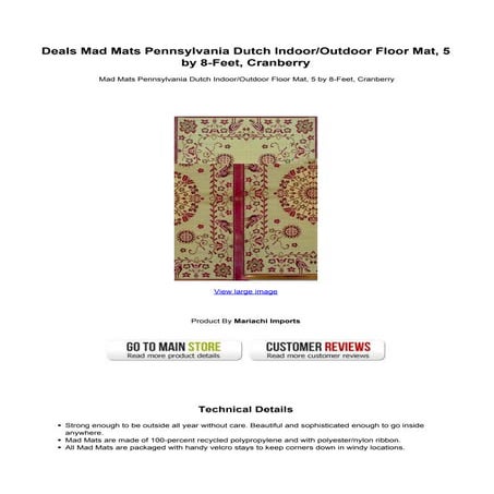 Deals mad mats pennsylvania dutch indoor outdoor floor mat 5 by 8 feet ...