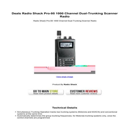 Deals radio shack pro 95 1000 channel dual-trunking scanner radio | PDF