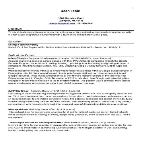 Dean Feole Resume (3 20-17) | PDF