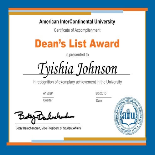 Dean's list certificate 2 | PPT