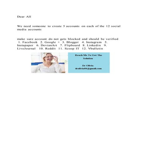 Dear AllWe need someone to create 5 accounts on each of the 12 | PDF