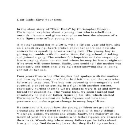 Dear Dads Save Your SonsIn the short story of Dear Dads” b.docx