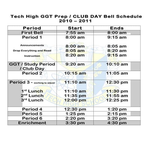 Dear ggt bell schedule | DOC