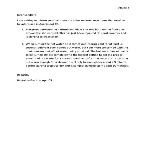 Dear landlord | DOCX