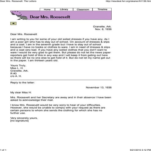 Dear Mrs. Roosevelt | PDF