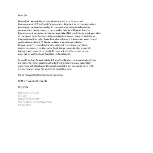 Dear sir | DOC | Postgraduate Education | College Education