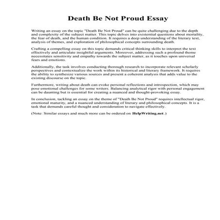 Death Be Not Proud Essay. Bowie State University | PDF