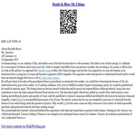 Bless Me Ultima Research Paper | PDF